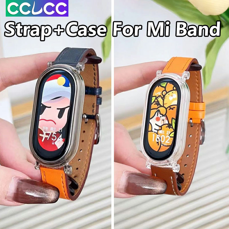 CCLCC Two-color Soft Leather Strap + Clear Protection Case set For Xiaomi Smart Watch,PC Hollow ...