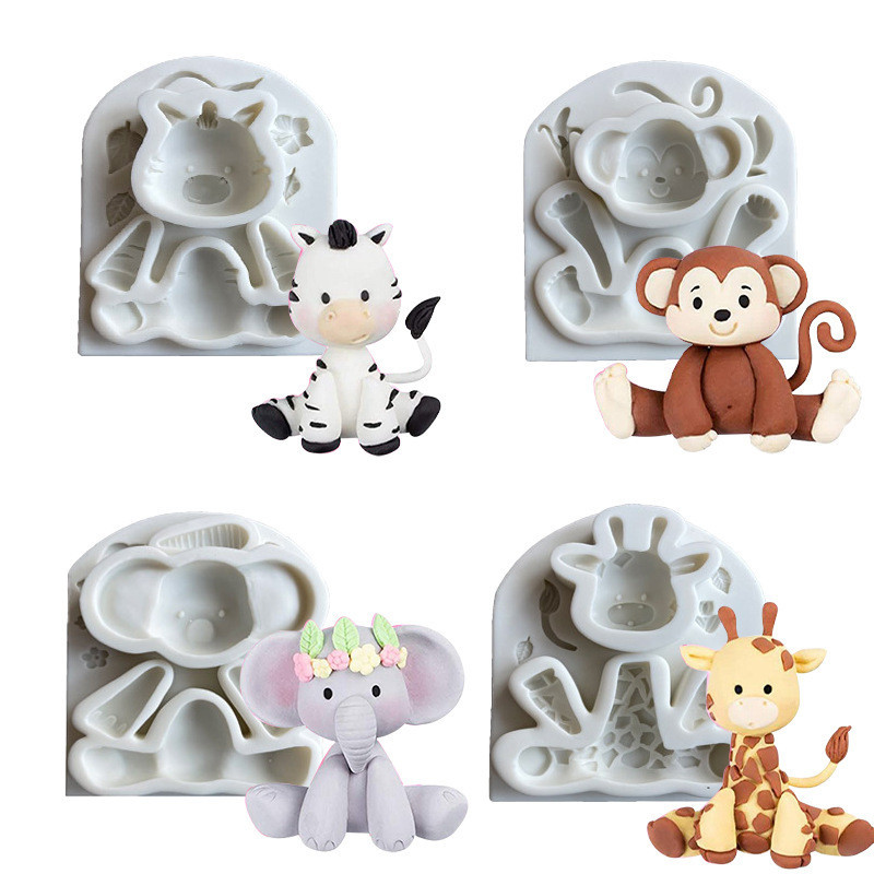 Cartoon Lion Elephant Monkey Zebra Giraffe Silicone Mold Gum Paste ...