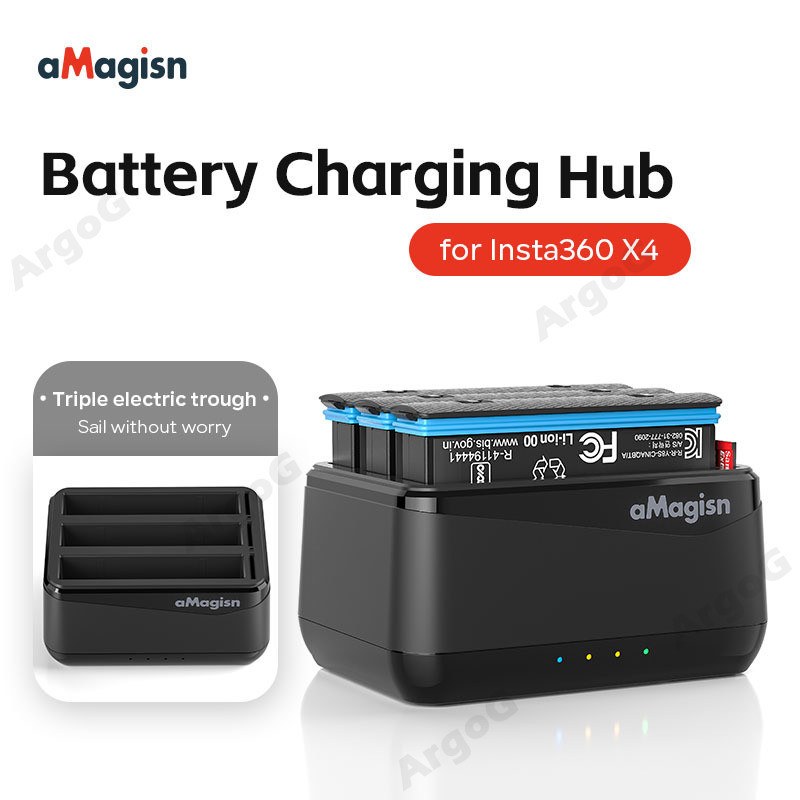 aMagisn Fast Battery Charger Hub for Insta360 X4 with Micro SD Card ...