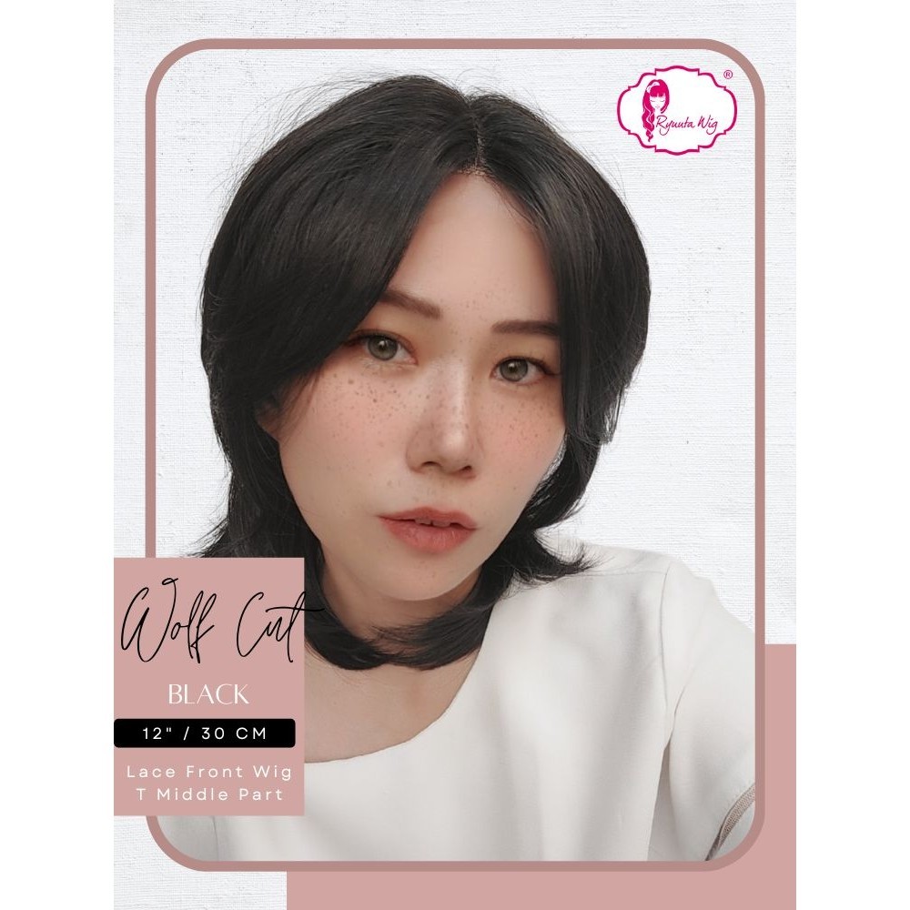 HITAM Ryuuta Wig Lace Front Wig Wolf Cut Black Brown Ash 30 cm | Shopee ...