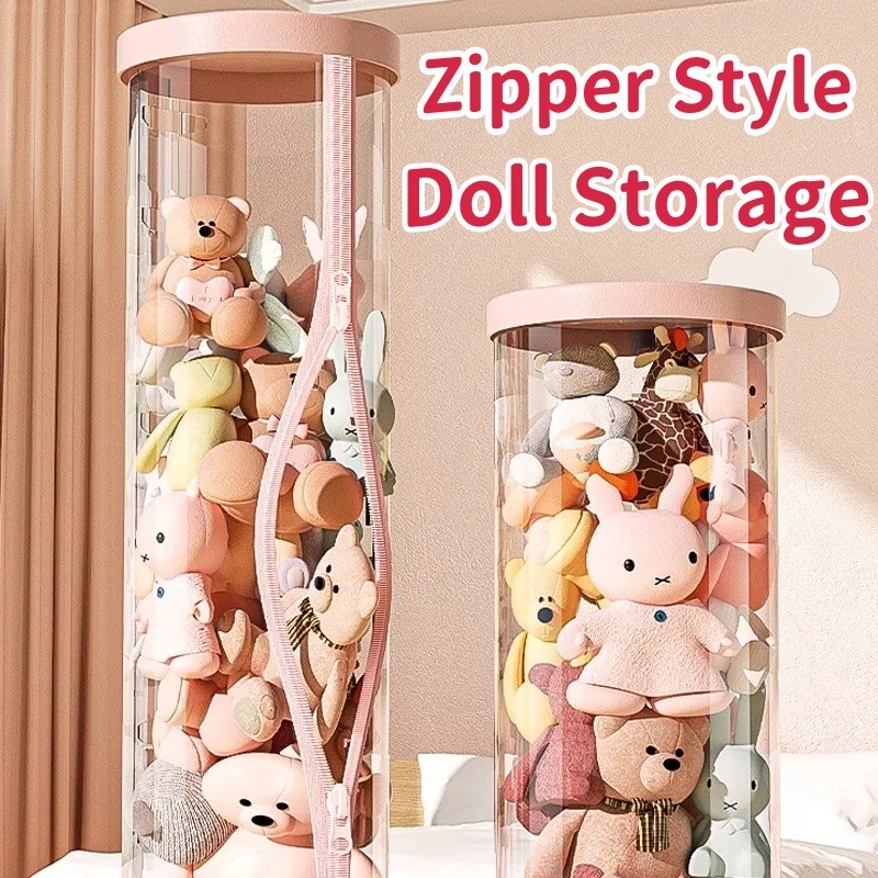 Zipper Style Plush Doll Storage Bucket Doll Storage Transparent Box ...