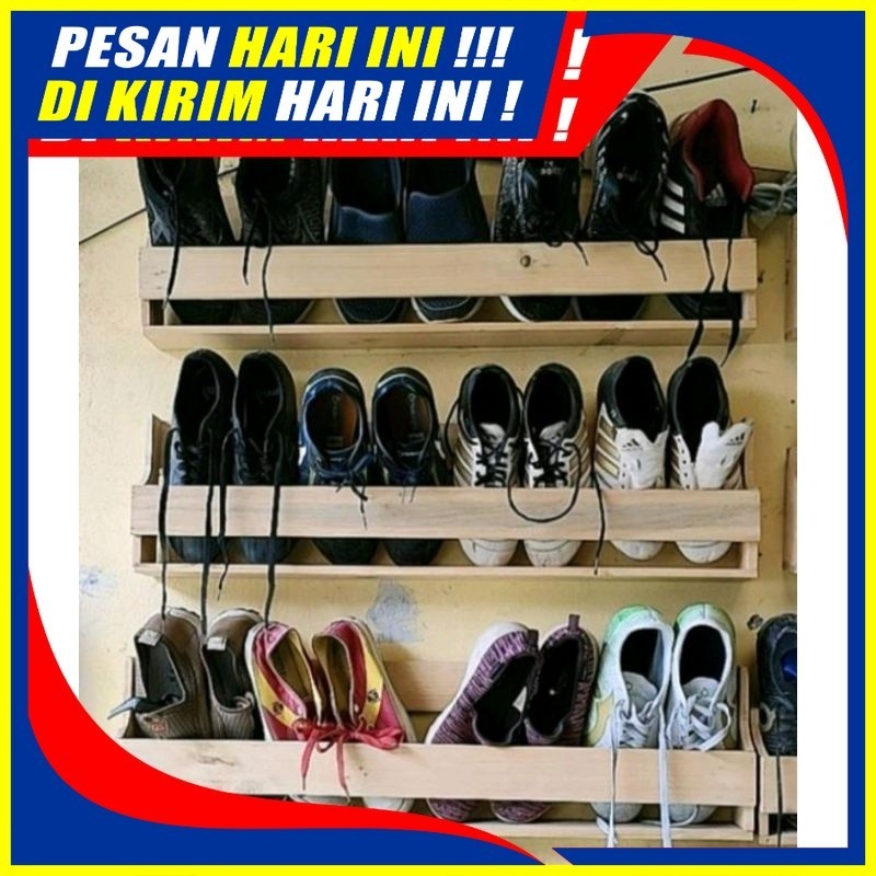 KAYU (H108) Wall-mounted Dutch teak wood Sandal shoe rack | Shopee ...