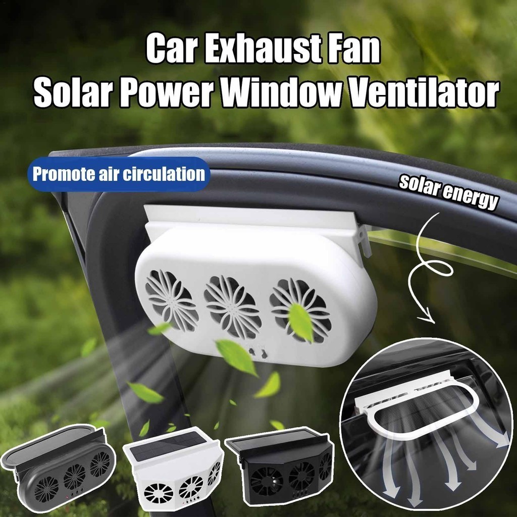 Car Exhaust Fan Solar Power Window Ventilator 3 Fans Front Rear Window ...