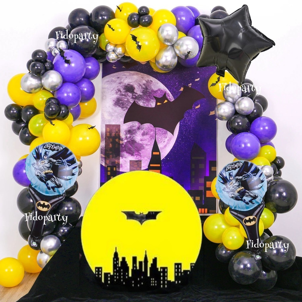 Superhero Batman Theme Balloon Star Foil Black Number Balloon Yellow ...