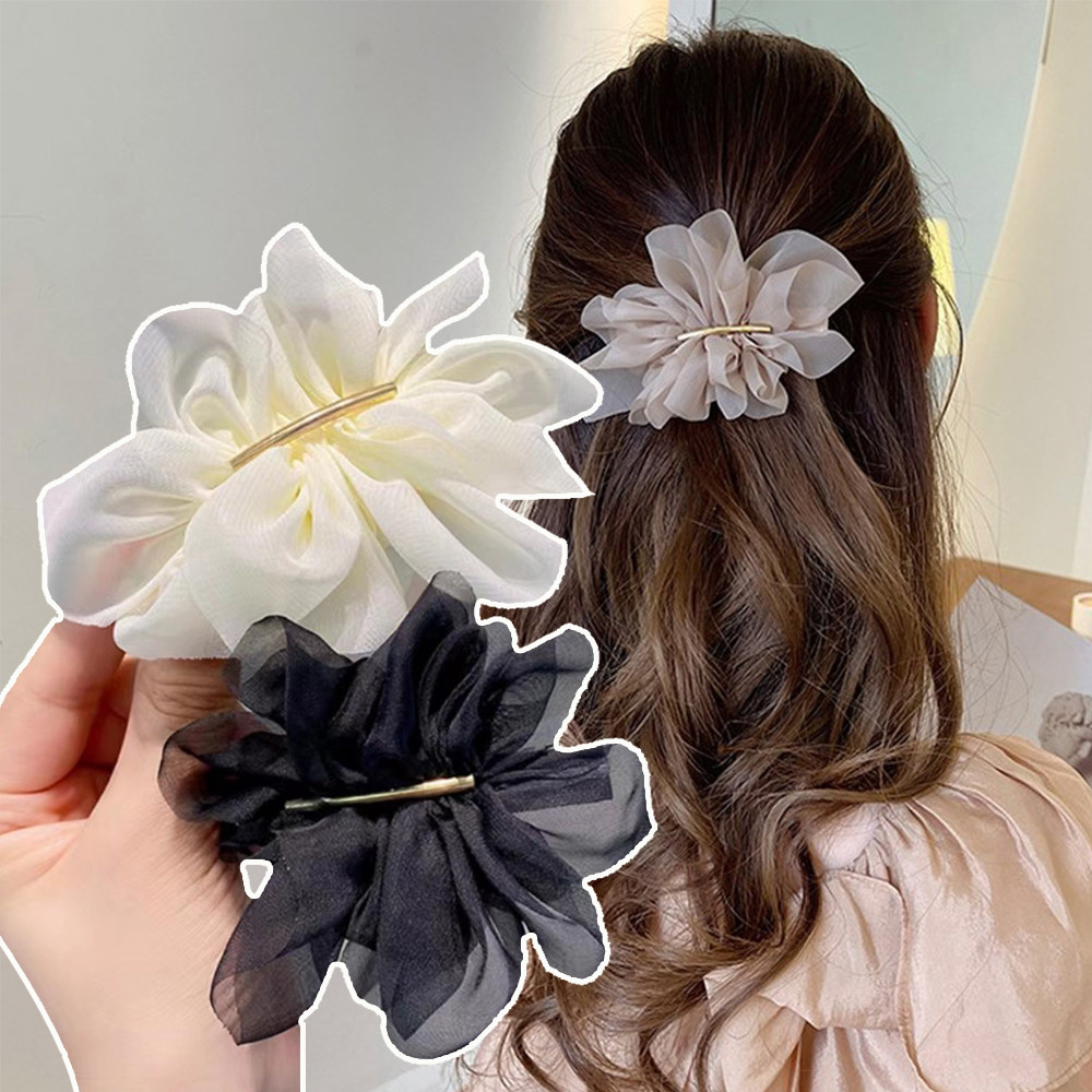 Temperament Chiffon Mesh Flower Hair Clips Fashion Spring Claws For ...