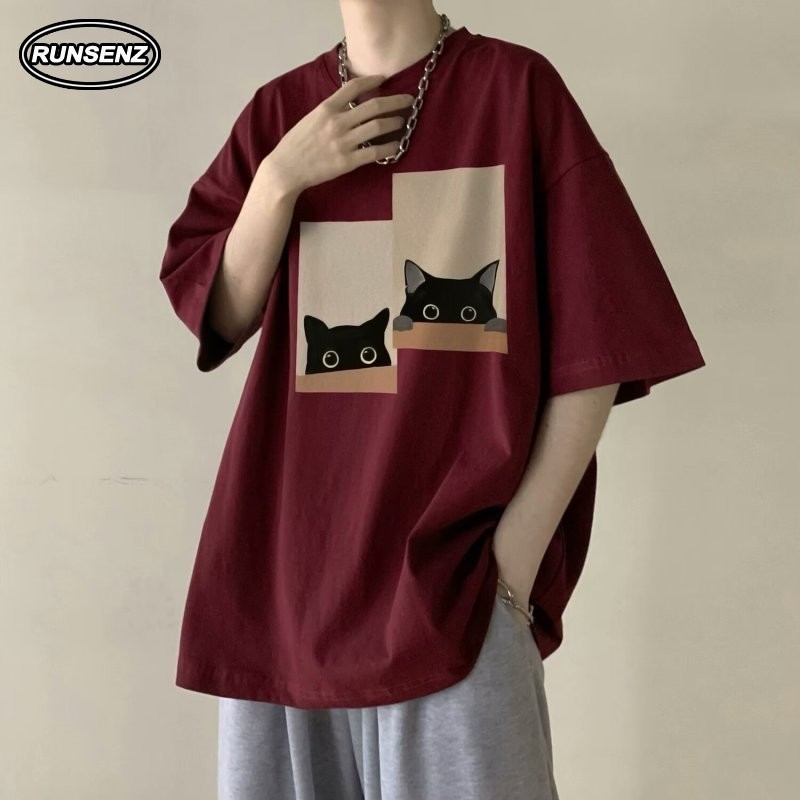 M-8XL Korean Fashion Oversized Tee Men Plus Size T Shirt Round Neck Casual Loose Short Sleeve ...