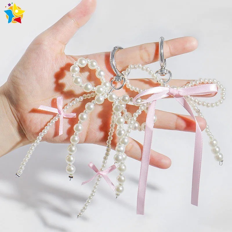 Fashion Sweet Cool Bowknot Ribbon Keychain Y2K Style Imitation Pearl ...