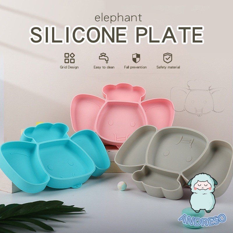Cute Elephant Face Shaped Suction Plate For Baby Silicone Macaron Color ...