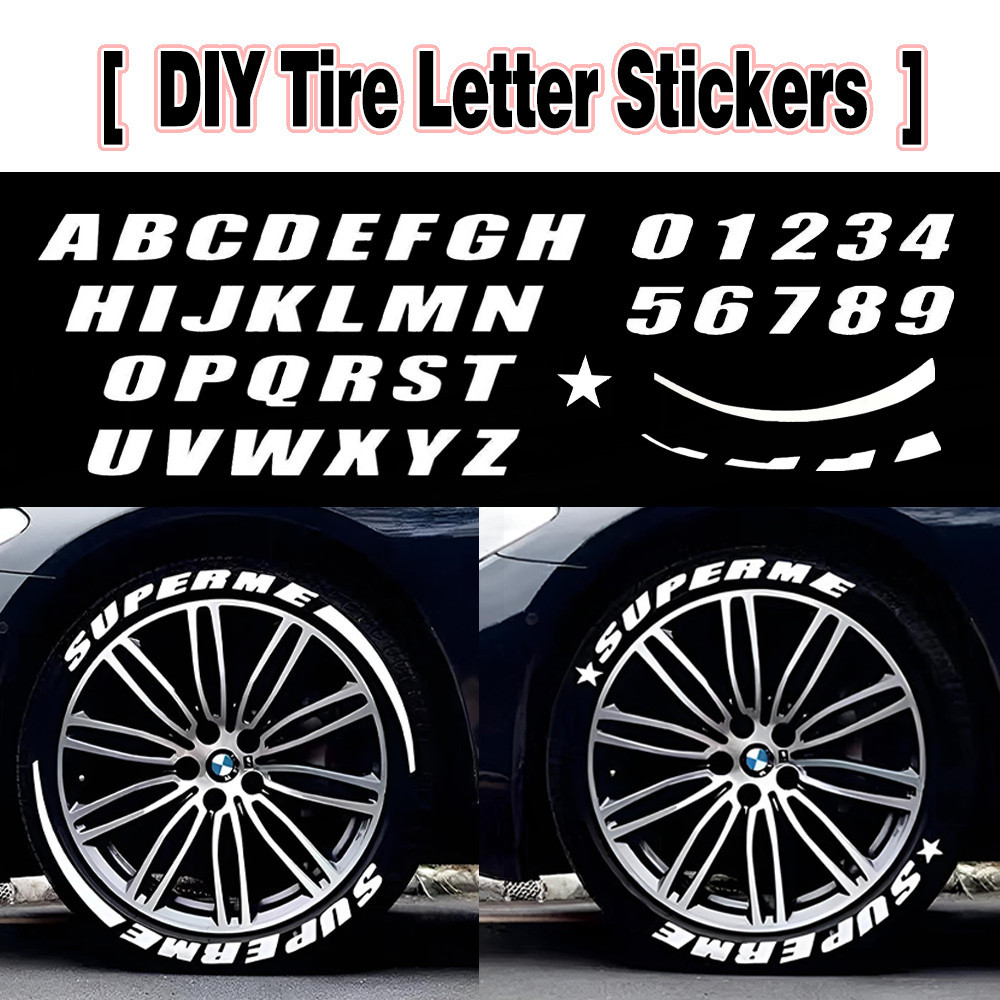 White Tire Letter Number 3D Reflective Stickers Car Wheel Universal ...