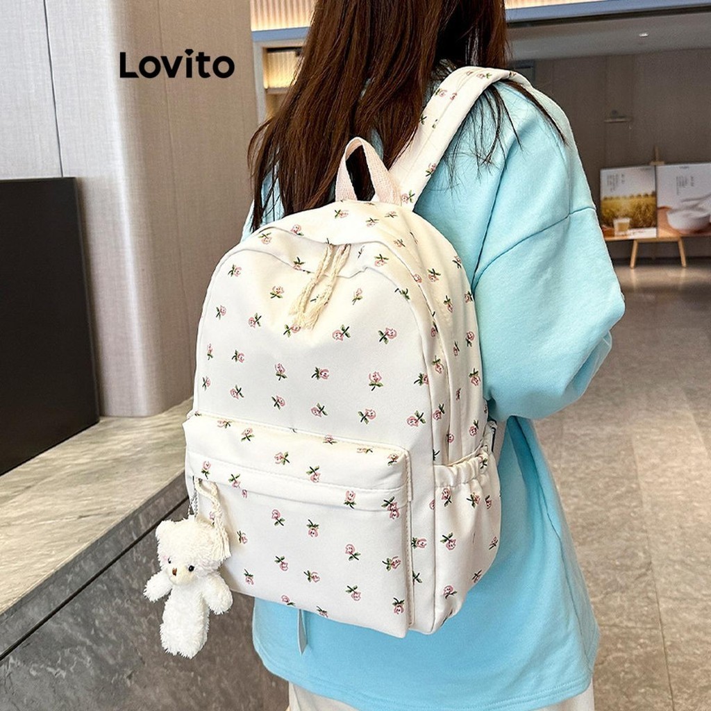 Lovito Women Preppy Ditsy Floral Zipper Little Fresh Backpack LFA34580 ...