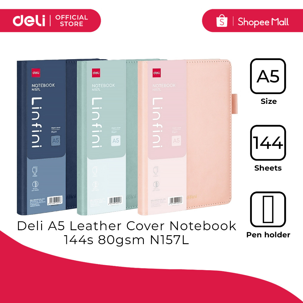 Deli N157L A5 Leather Cover Notebook 144s 80gsm | Shopee Philippines