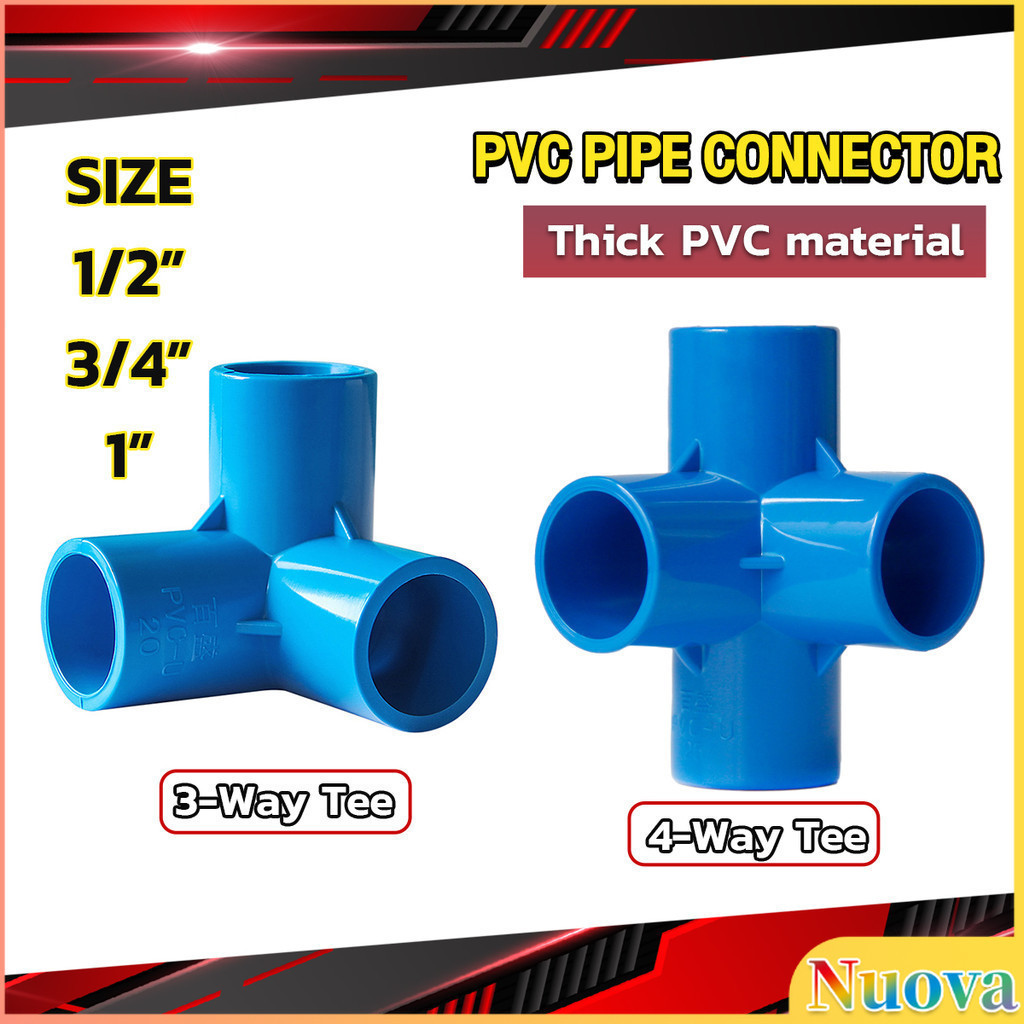 Nva PVC Pipe Connector 3/4" 1/2" 1" Water Line 3-Way Tee 4-Way Tee for ...