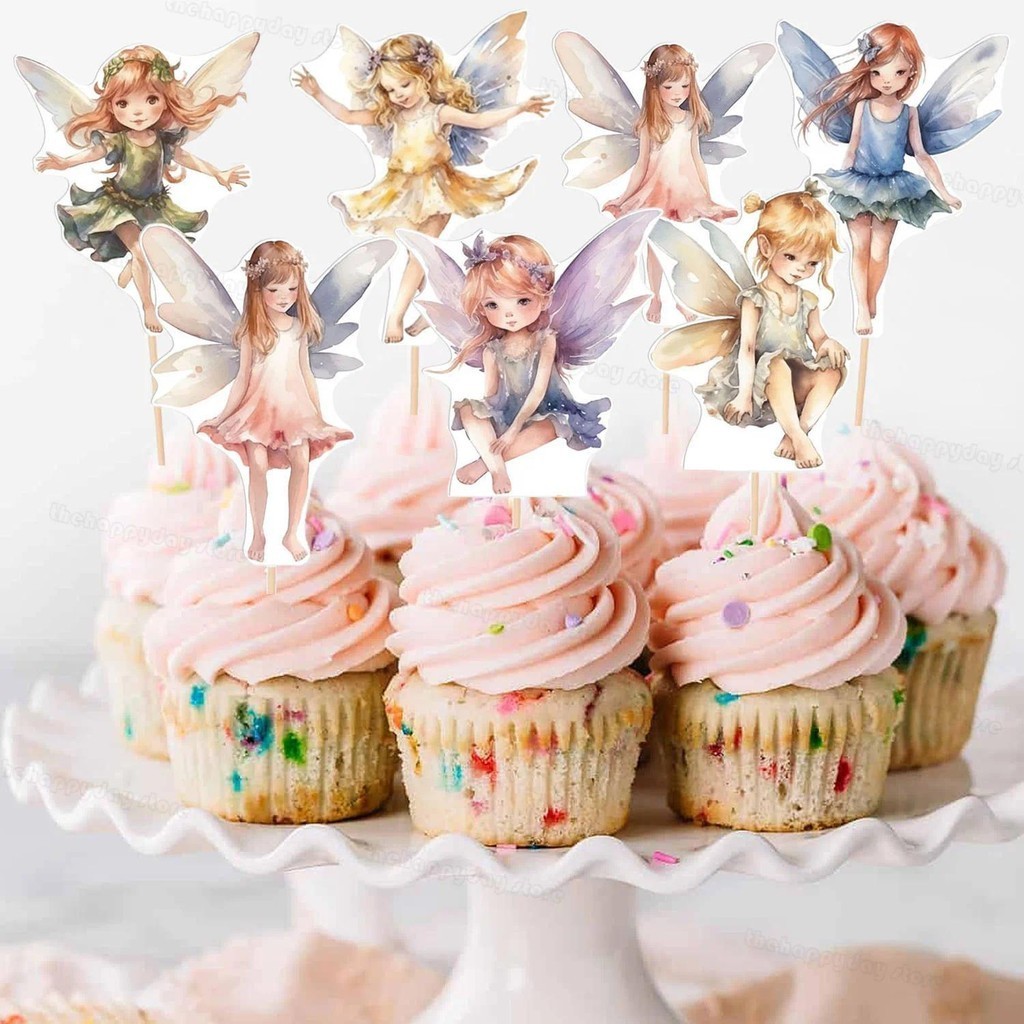24/18Pcs Fairy Cake Toppers Personalised Pink Purple Butterfly Fairy ...