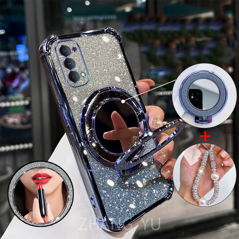 Case for OPPO Reno 5 5K phone case TPU 3D makeup mirror pearl bracelet ...