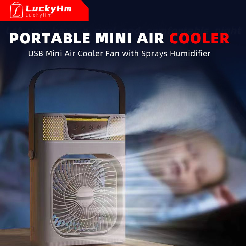 Portable Cooling USB Rechargeable Misting Fan with/3 Speeds LED Light ...