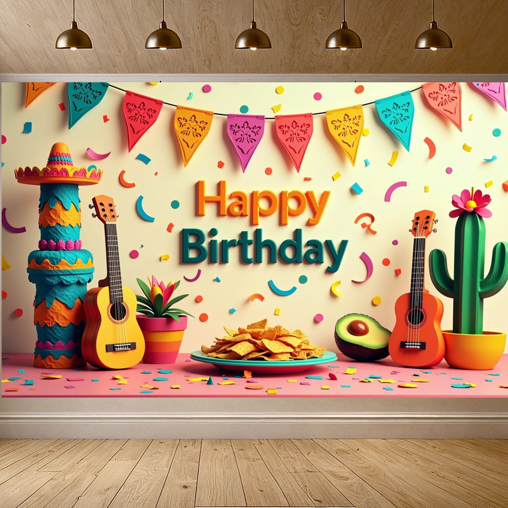 Colorful Fiesta Birthday Banner Backdrop Festive Decorations Cinco De ...