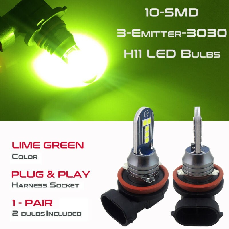 【HOT】2pcs Super Bright Lime Green LED Bulbs H11 H8 Car Truck Fog Lights ...