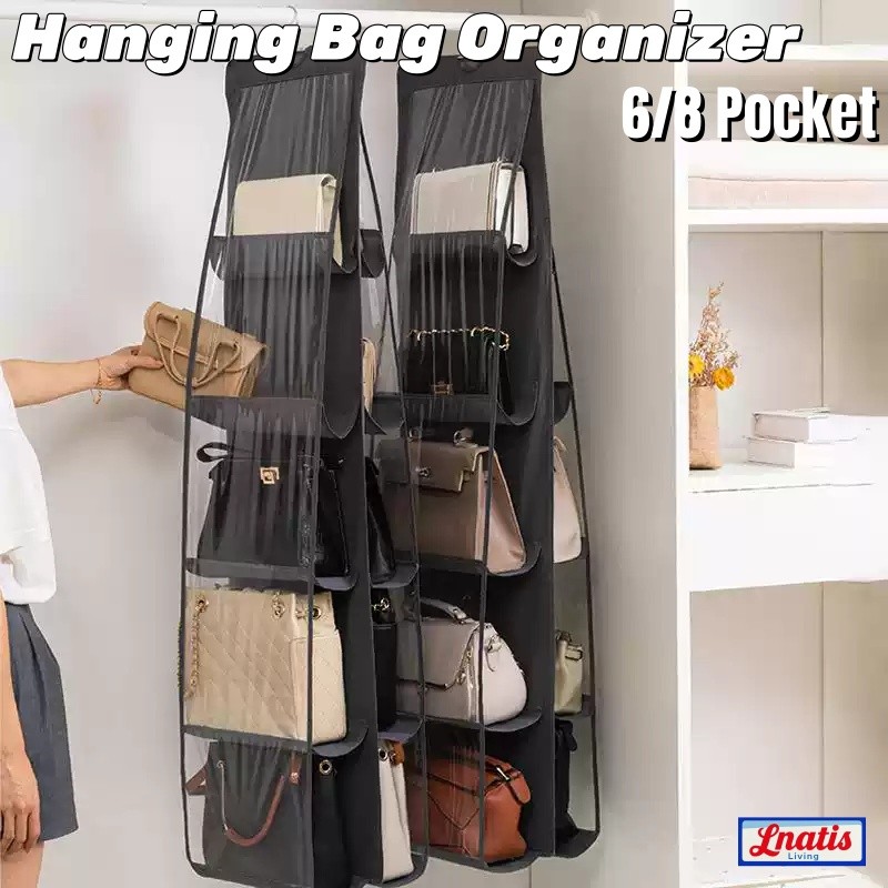 6/8 Pockets Hanging Handbag Rack Organizer Closet Wardrobe Double Sided ...