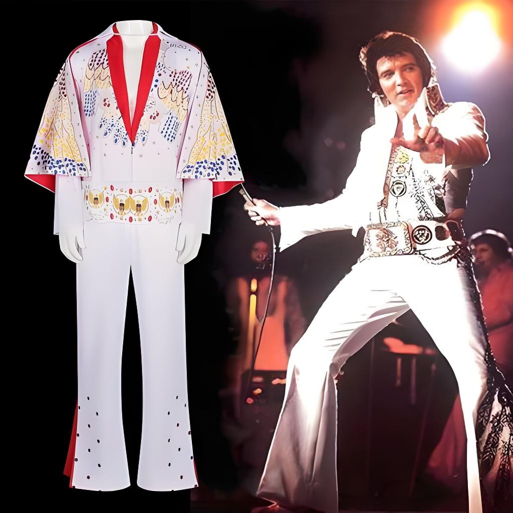 White Elvis Presley Character Performance Costume, Rock Singer Cosplay ...