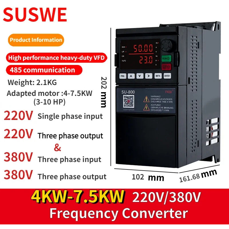 SUSWE SU800 VFD 4KW/5.5KW/7.5 KW 220V/380V Frequency Converter RS485 Inverter 3 phase output ...