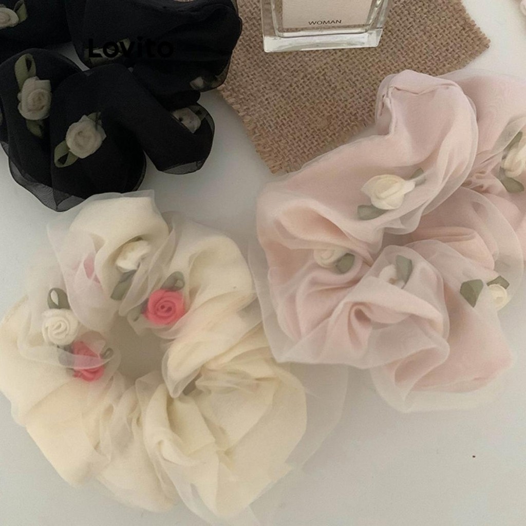 Lovito Women Elegant Floral Flowers Gauze Rose French Style Hair Ties ...
