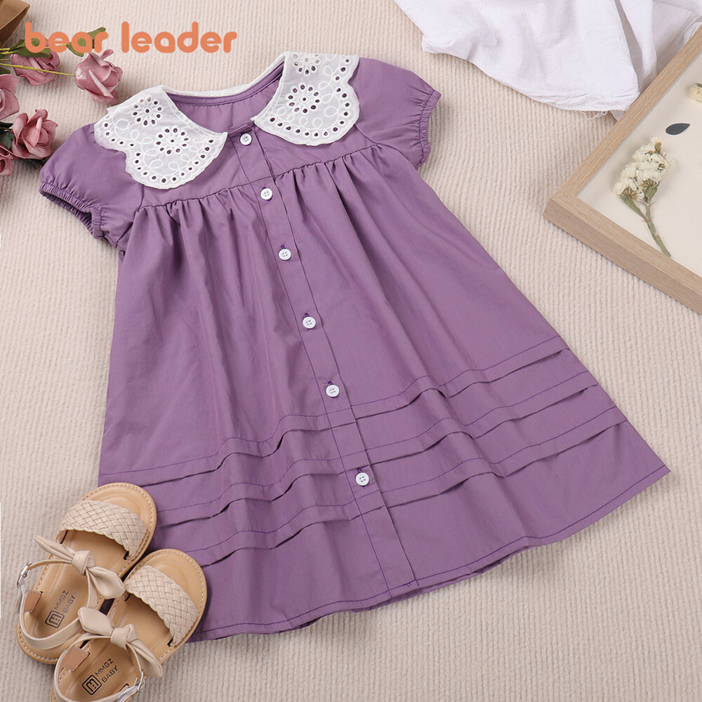 Bear Leader Solid Color Summer Hollow Lace Doll Collar Dresse Single ...