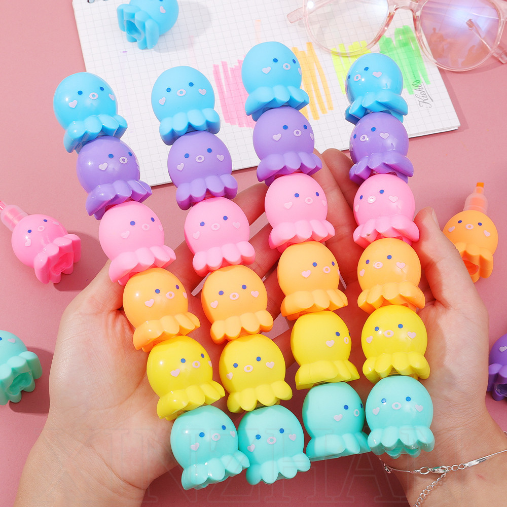 Cute Octopus Building Blocks Highlighter - 5-color Octopus Marker Pen ...