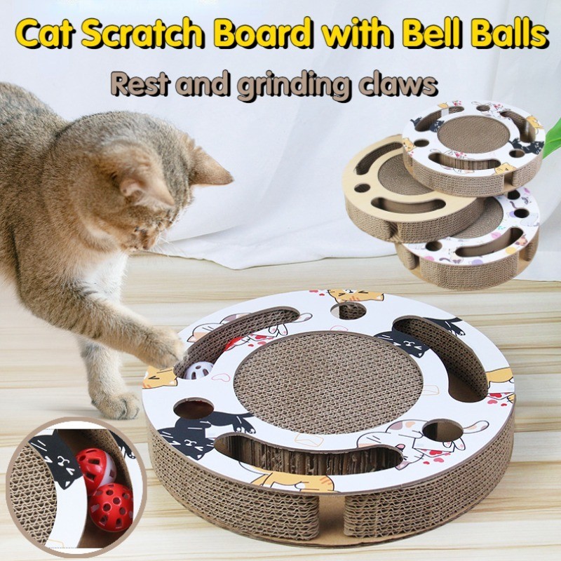 Cat Scratch Board with Bell Balls Wear Resistant Cat Rest Bed Cat Self ...