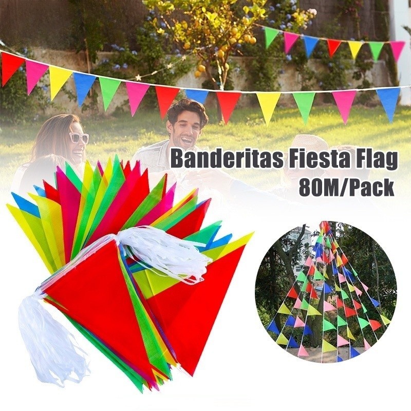 80M Colorful Triangle Flags Banderitas Fiesta Flag For Birthday Wedding ...