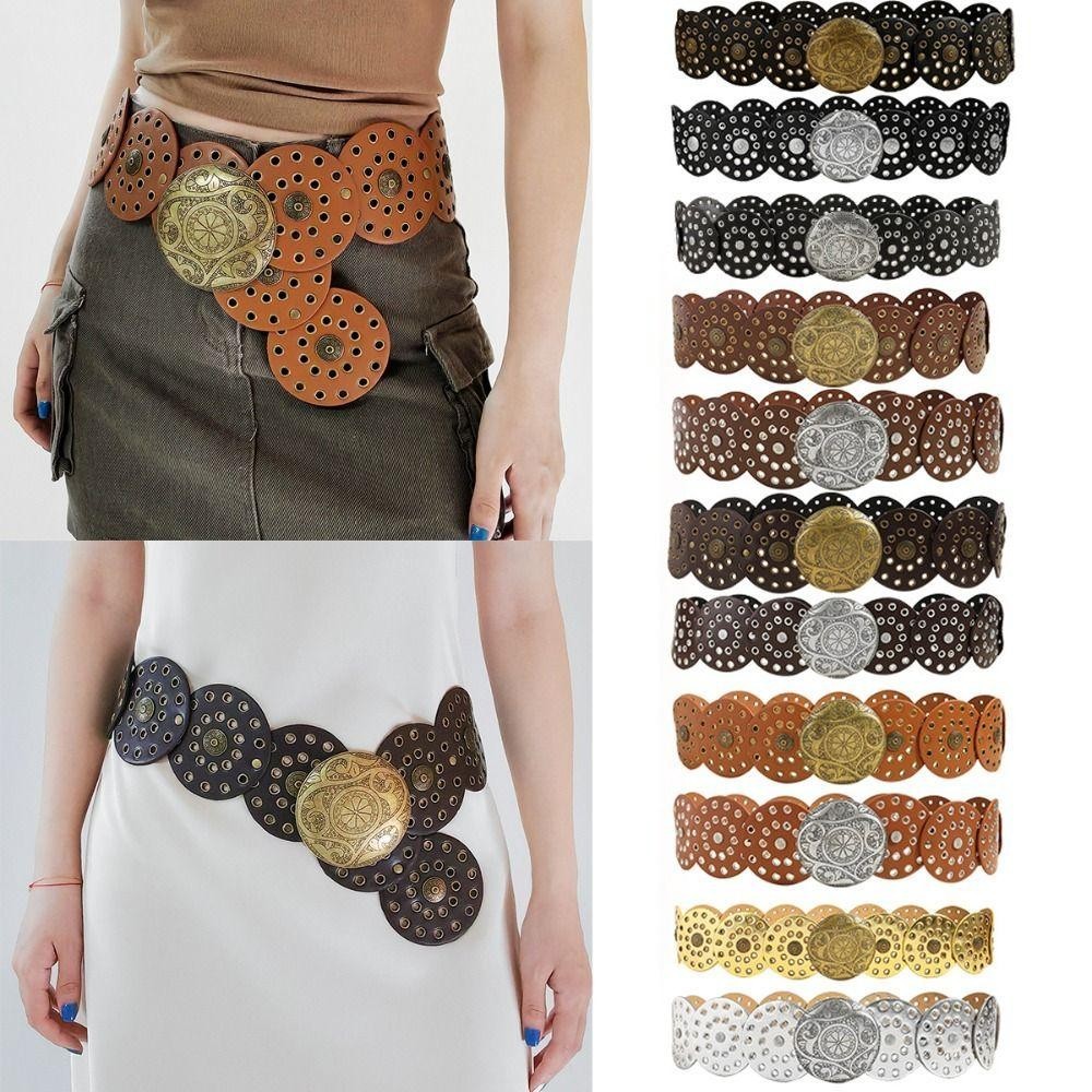 ESPO Round Disc Y2K Hollow Belt, Retro Metal Buckle Denim Western Women ...