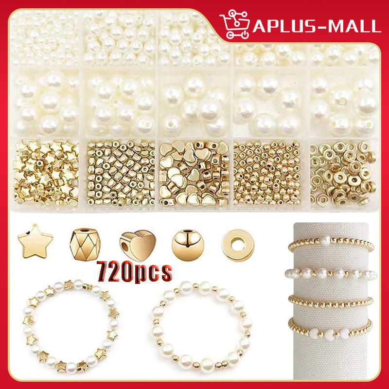 720Pcs Bracelet Beads Dit Set DIY Jewelry Making Mixed Styles Pearl Set ...