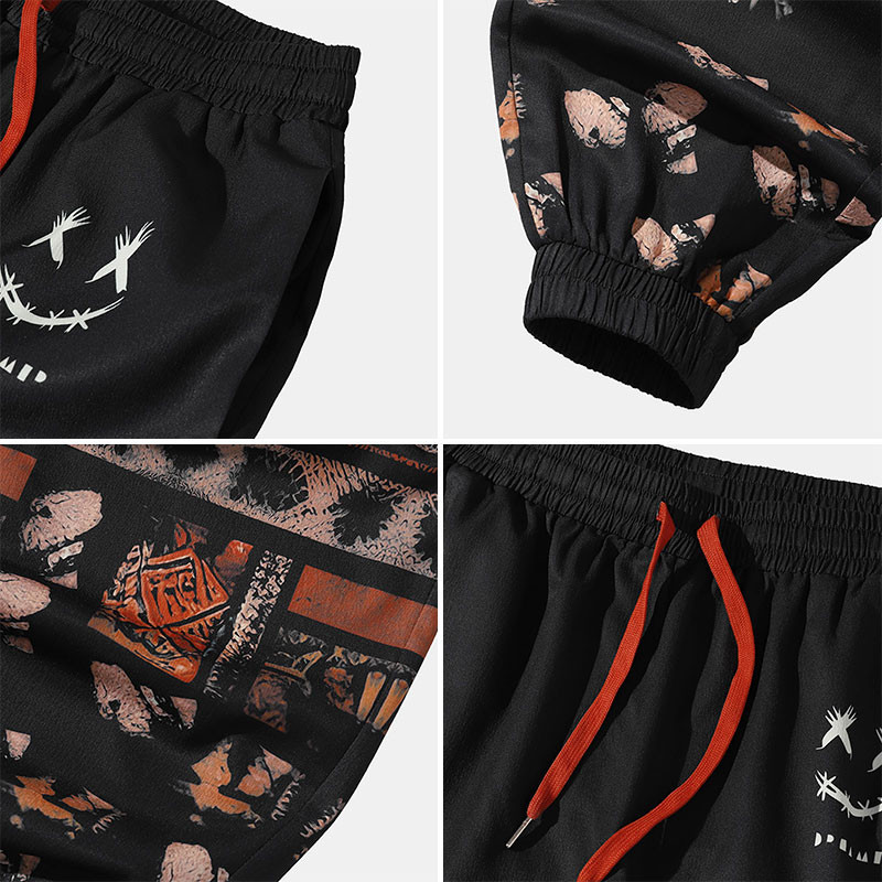 ChArmkpR Men Smile Ethnic Geometric Print Patchwork Loose Drawstring ...