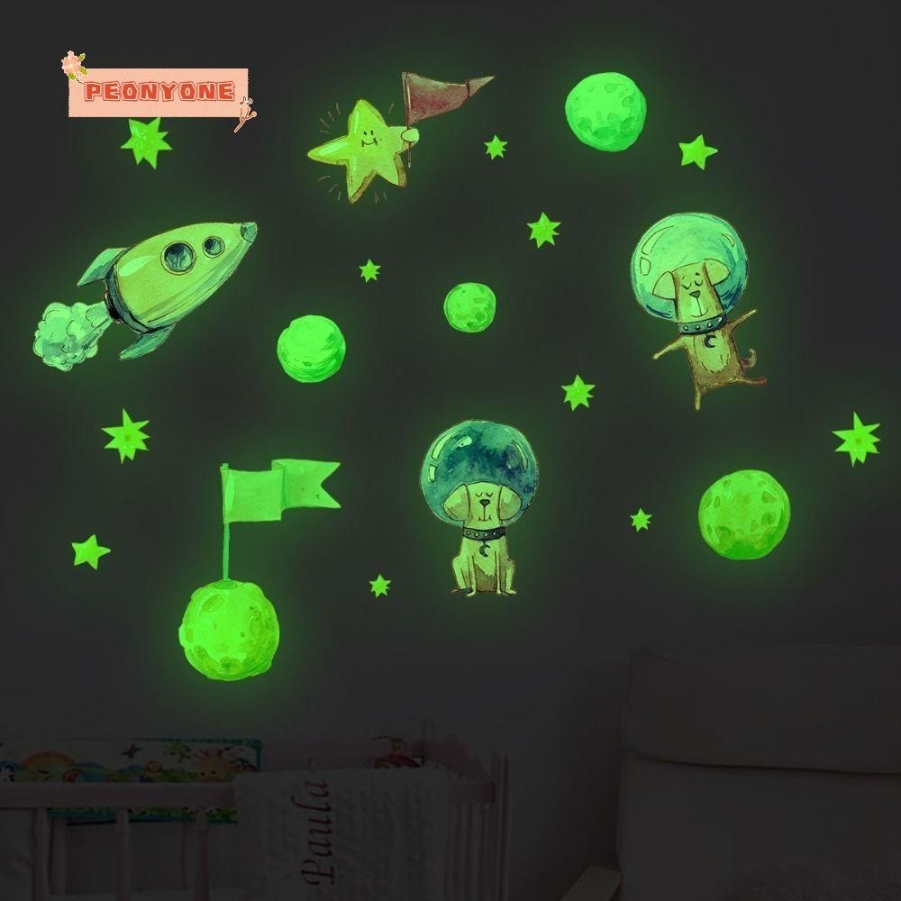 PEONYR Luminous Wall Stickers, Cartoon Planet Wall Decals, Moon ...