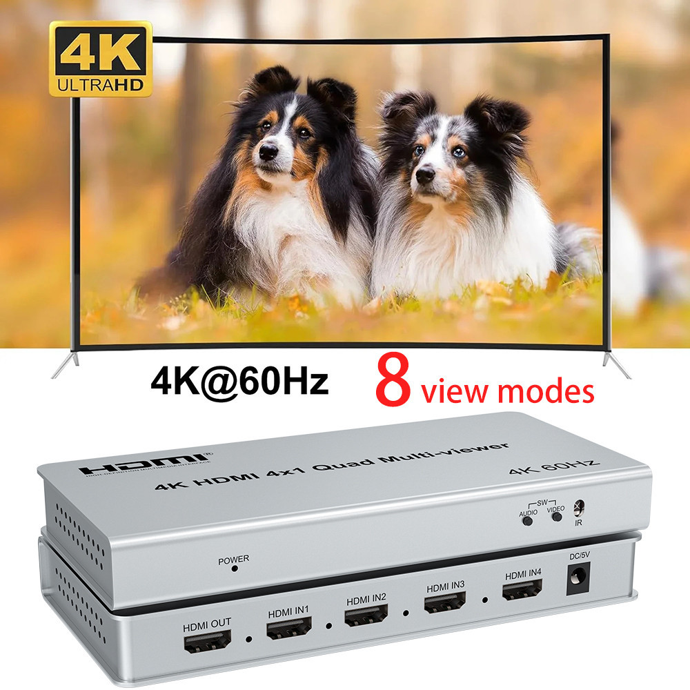 4K 60Hz 4x1 Multiviewer 4 in 1 Out HDMI Multi Viewer 8 Modes Switch PIP ...