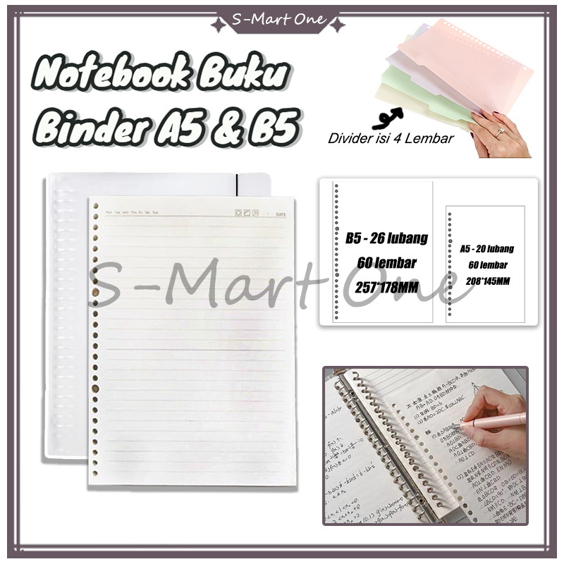Binder A5/B5 60 Sheets / B5 Binder 26 Rings Plain Clear / Pastel Color ...