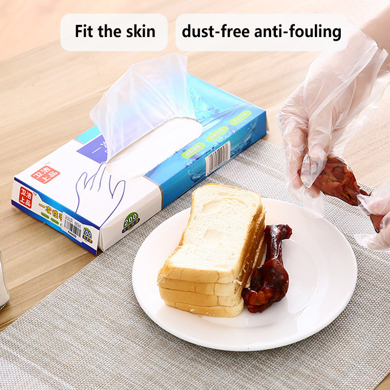 200pcs/Box Thickening Disposable PE Kitchen Gloves Dispenser One Size ...