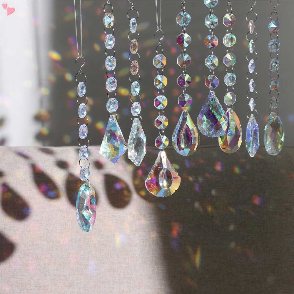 Hanging Crystals for Windows, Suncatcher Prism with Chain Colorful Sun ...