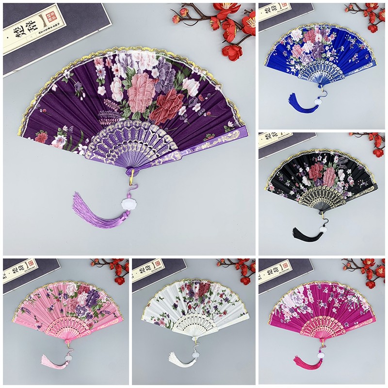 Folding Fan Traditional Silk Cloth Fan Gold Border Fan Dance Fan Diy ...