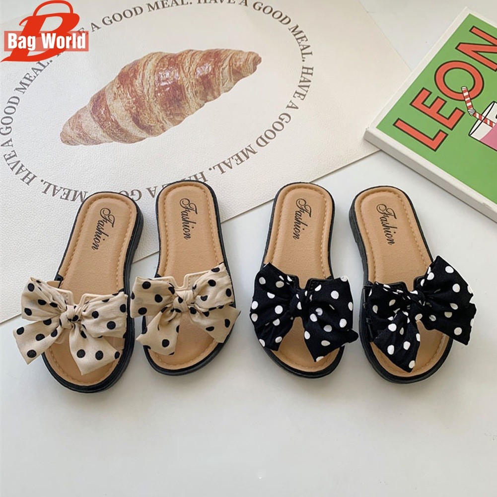 Girls Polka Dot Bow Slippers Summer Girls Beach Slippers New Flat Non ...