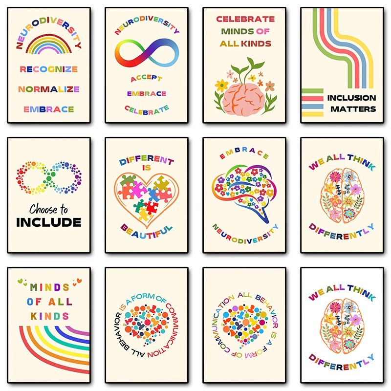 Neurodiversity Posters We All Think Differently Print Brain Art Canvas ...