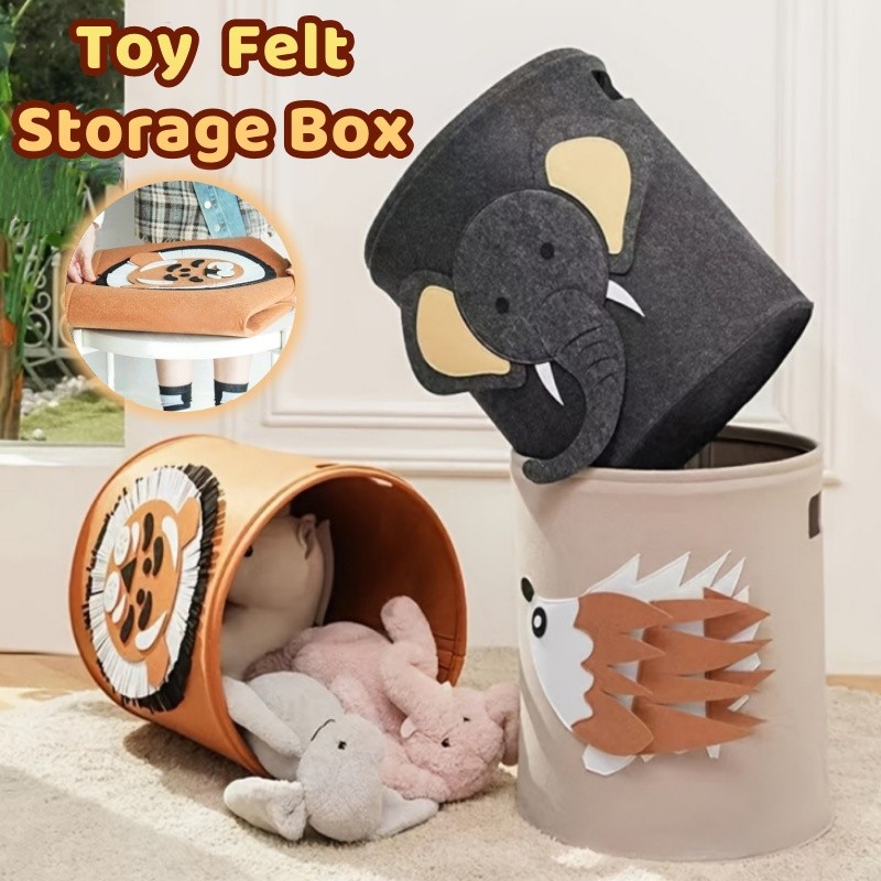 Felt Toy Storage Bucket Animal Shape Doll Storage Box Kids Storage ...