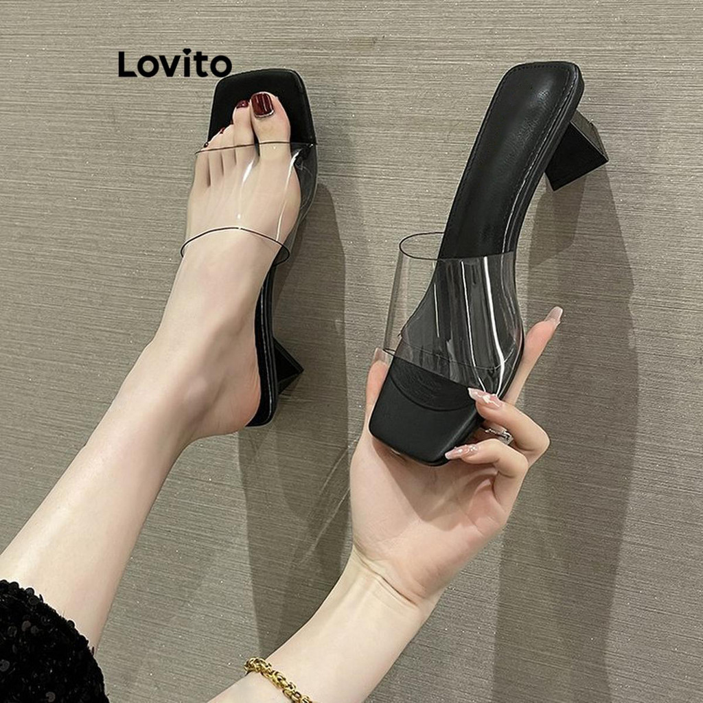 Lovito Elegant Plain French Transparent Block Heel Square Head Heel for ...