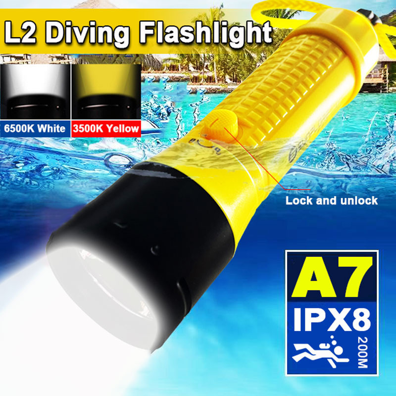 XM-L2 LED Scuba Diving Flashlight IPX8 Waterproof Underwater 100m Dive ...