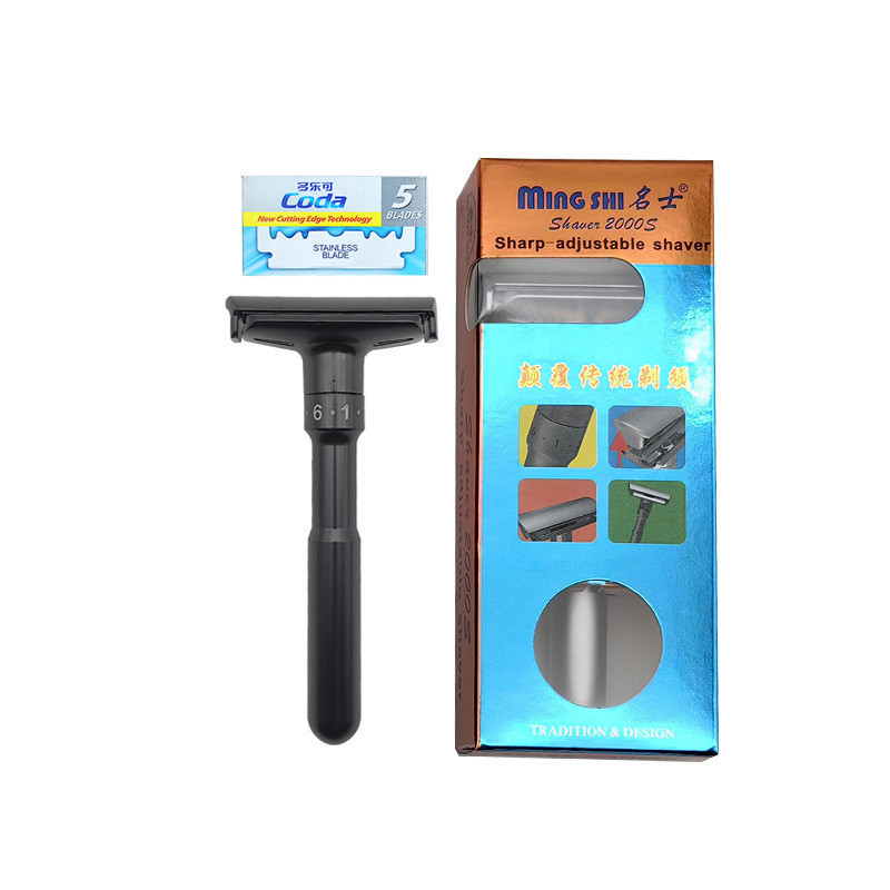 Double Edge Safety Shaving Razor Adjustable Matte Black Razor Long ...