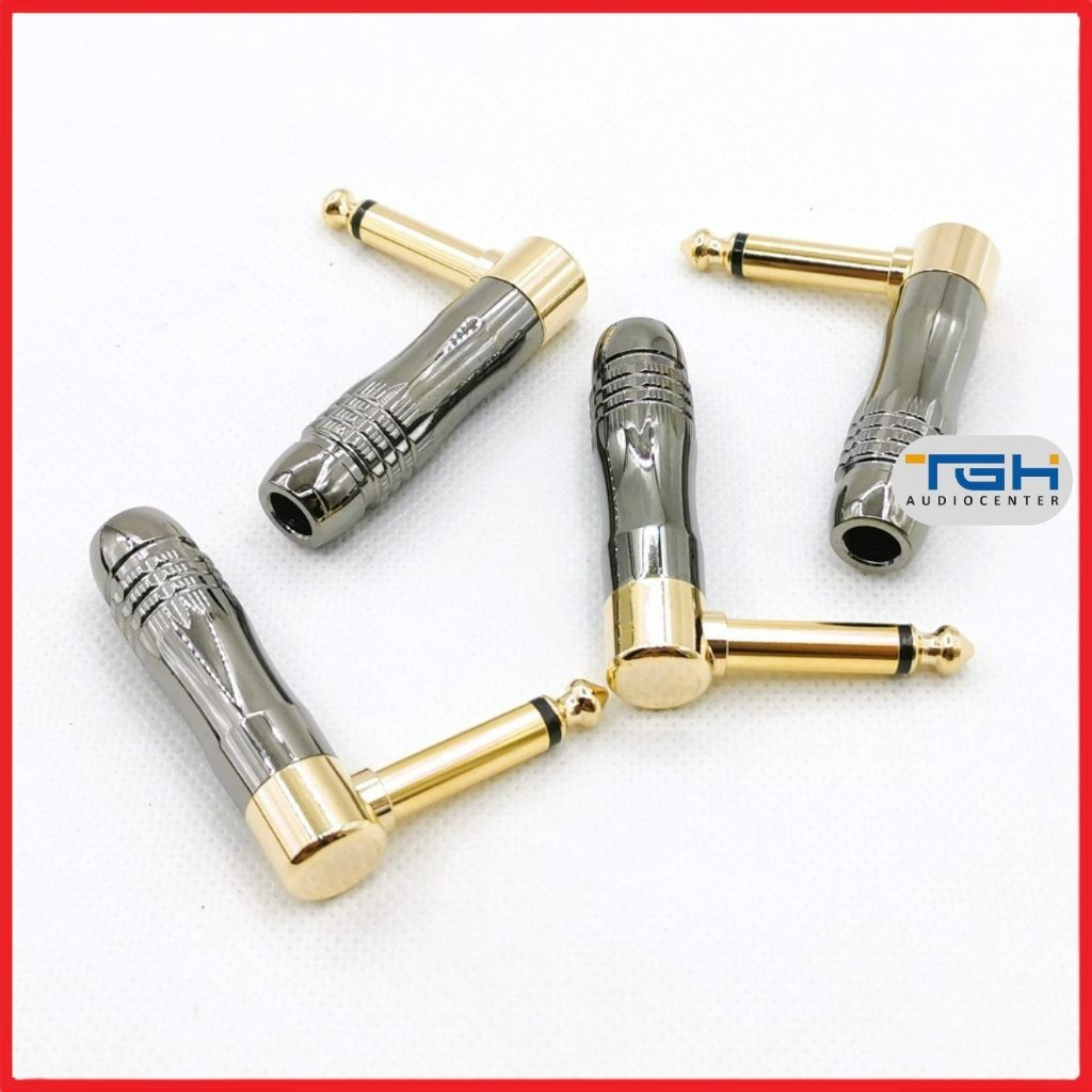 Jack 6mm, 6.5mm L-shaped curved, mono 2 pins, soldered wire, polished ...