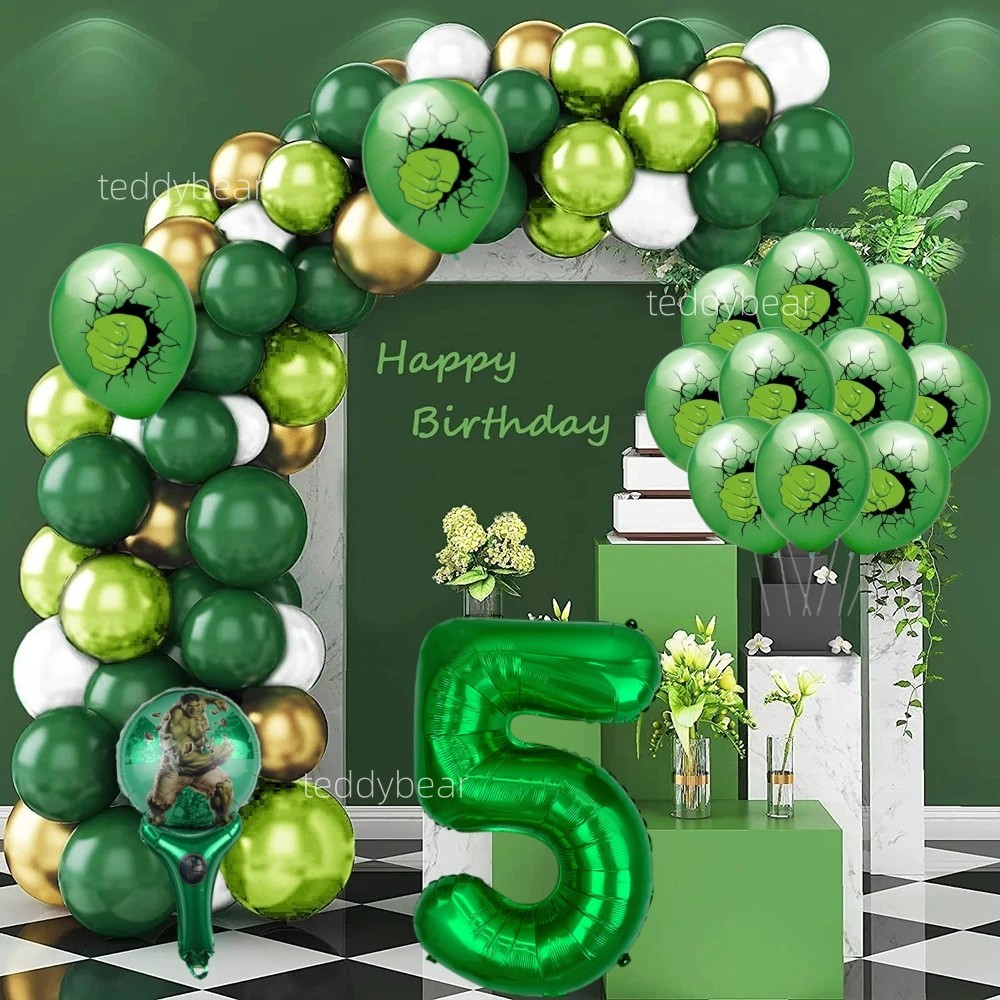 The Avengers Superhero Balloon Garland The Hulk Theme Green Number ...