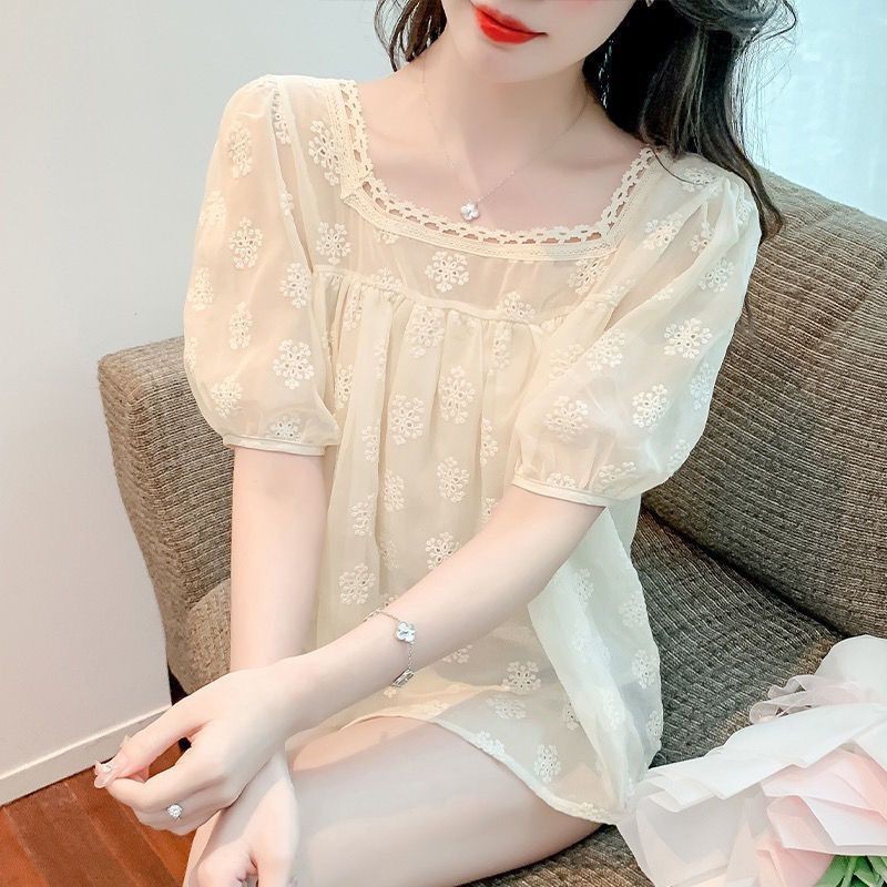 Modern Filipiniana Top Casual Plain Eyelet Embroidery Pearl Buckle ...