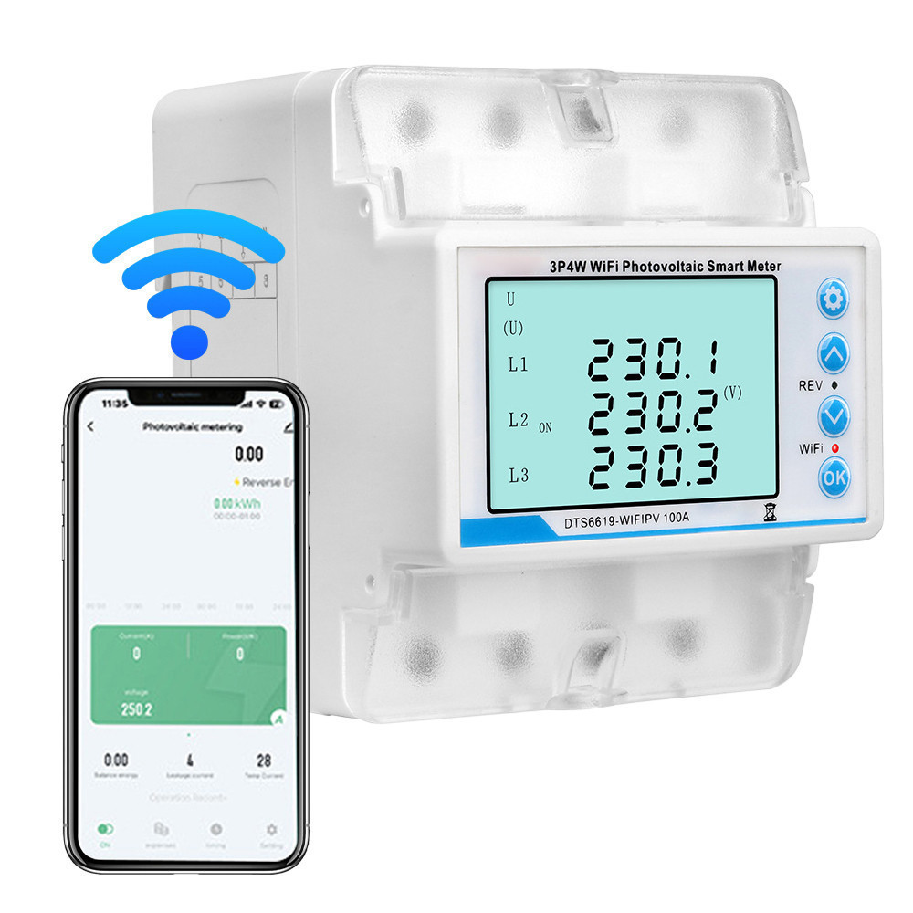 Pcbfun Three-phase work with by tuya WiFi 100A 3P4W DTS6619-WIFIPV Overload phase-loss time ...