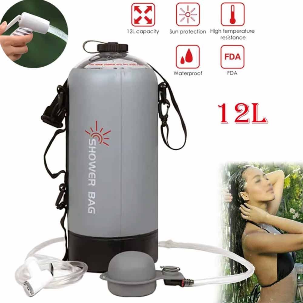 12L Portable Solar Heating Shower with Foot Pump for Camping Beach ...