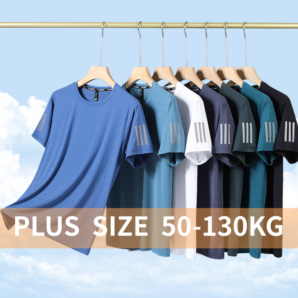 【Plus Size】L-8XL Ice Silk T-shirt Men Oversize Sports Quick-Drying Breathable Running Short ...